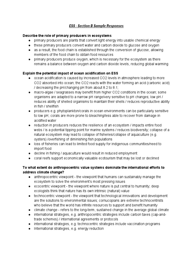 ESS - Section B Sample Responses | PDF | Rhinoceros | Ocean Acidification