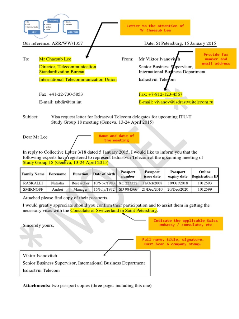 Visa Support Letter MODEL | PDF | Telecommunications | Government And ...