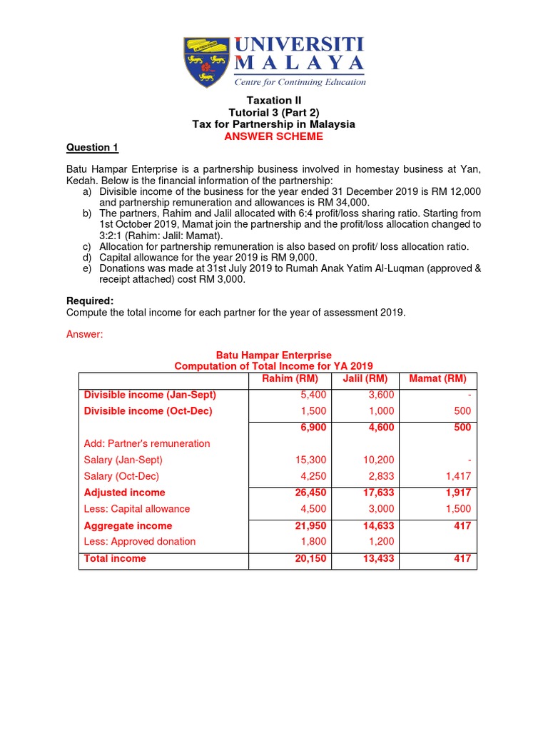 Answer Tutorial 3 Partnership Part 2 | PDF | Partnership | Net Income