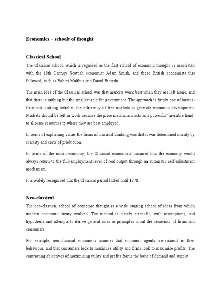 Economics - Schools of Thought | PDF | Neoclassical Economics ...