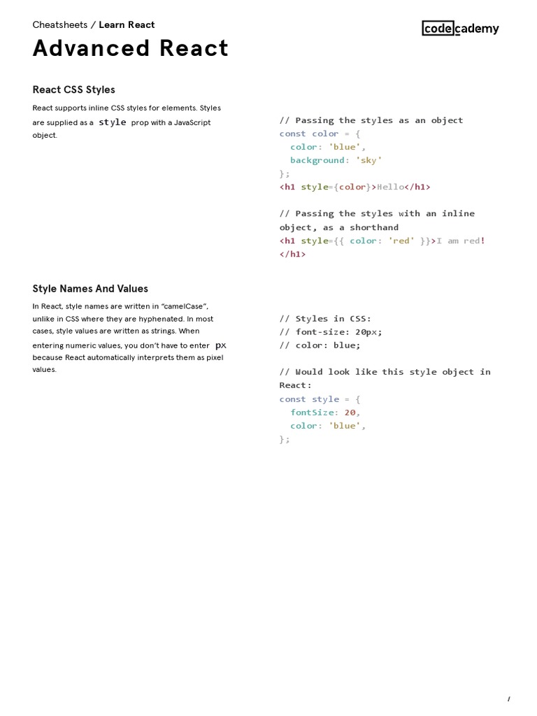 Learn React - Advanced React Cheatsheet - Codecademy | PDF | Systems Engineering | Object ...