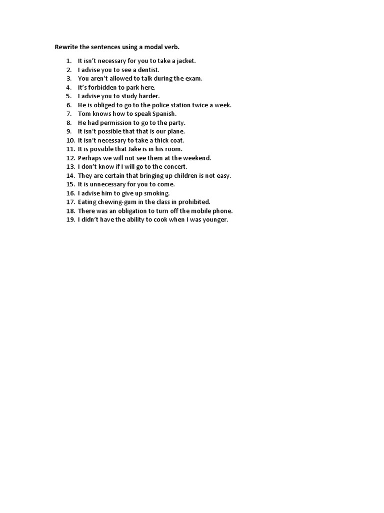 Rewrite The Sentences Using A Modal Verb | PDF