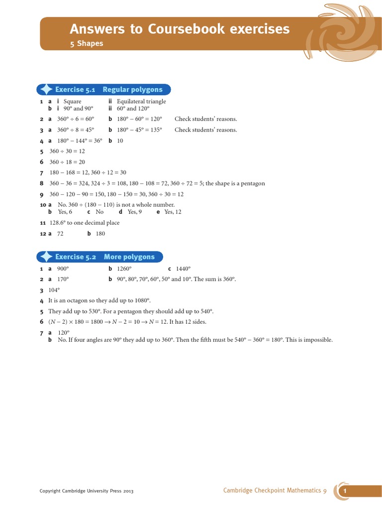 Answers To Coursebook Exercises: 5 Shapes | PDF | Triangle | Euclid