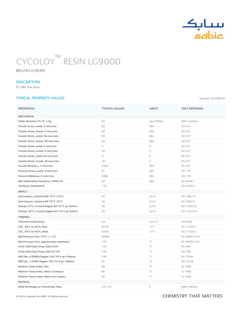 CYCOLOY™ Resin - LG9000 - Europe - Technical - Data - Sheet | PDF ...