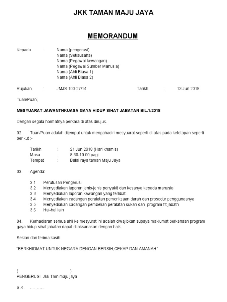 Contoh Memorandum | PDF | Ilmu Sosial