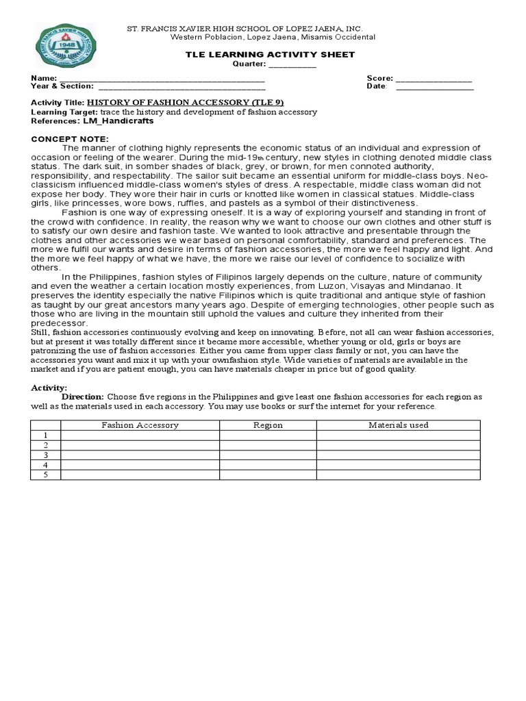 FINAL Learner Activity Sheet TLE 9 | PDF | Bead | Fashion