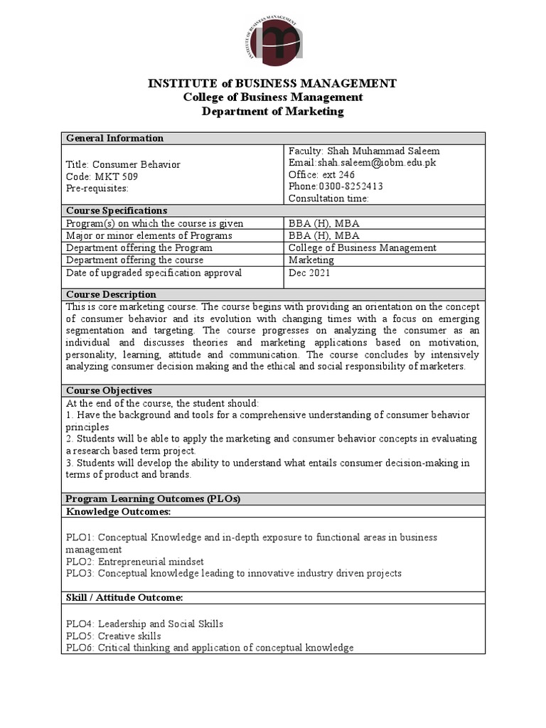 Consumer-Behavior - Course Outline SPRING 2021 | PDF | Consumer ...