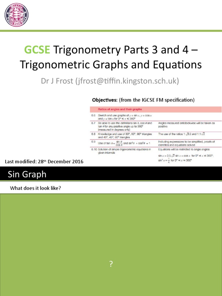 Trigonometry Parts 3 and 4 - Trigonometric Graphs and Equations | PDF ...