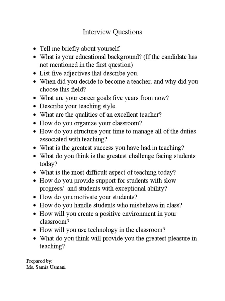 Interview Questions: Prepared By: Ms. Samia Usmani | PDF