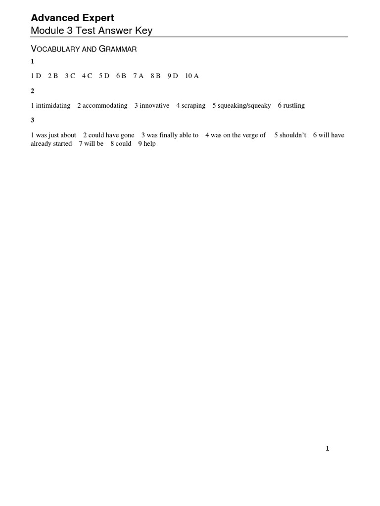Module 3 Test Answer Key: Advanced Expert | PDF