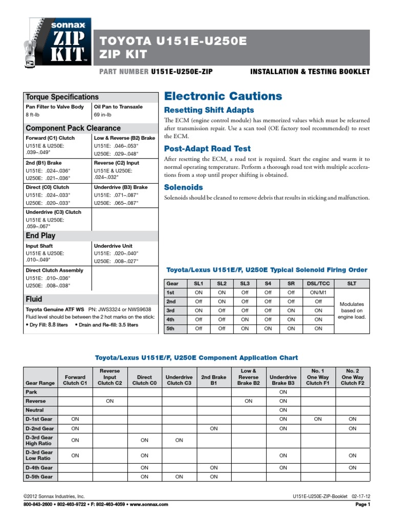 Toyota U151E-U250E Zip Kit: Electronic Cautions | PDF | Automatic ...