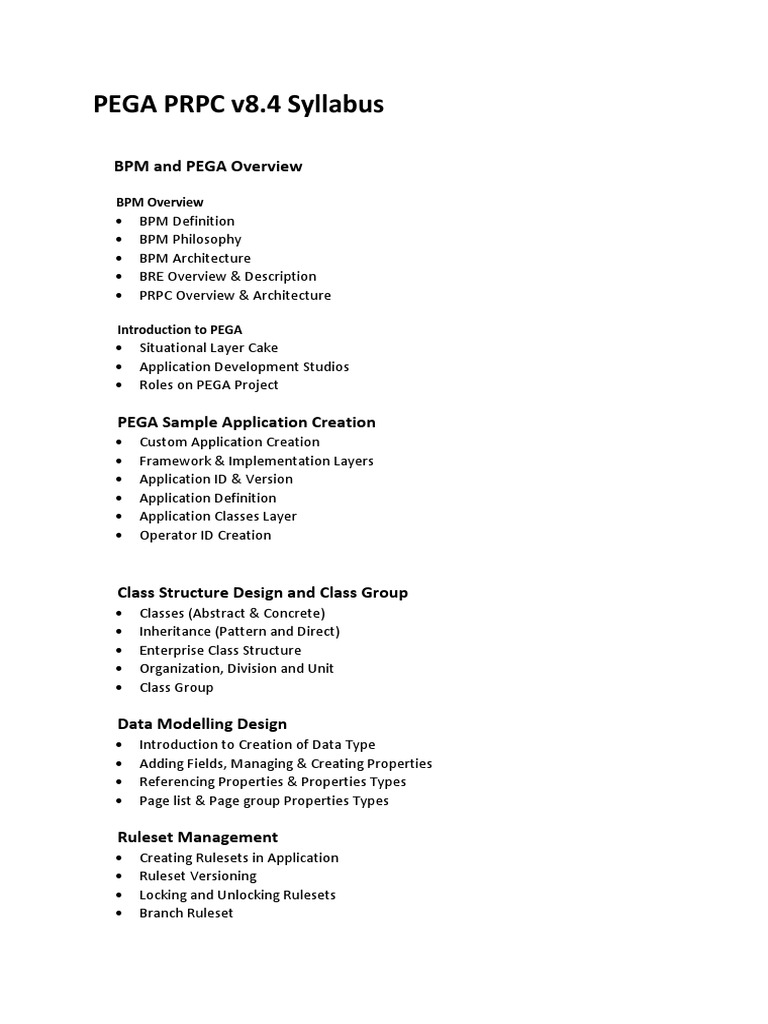 PEGA PRPC v8.4 Syllabus | PDF | Business Process Management | Database ...