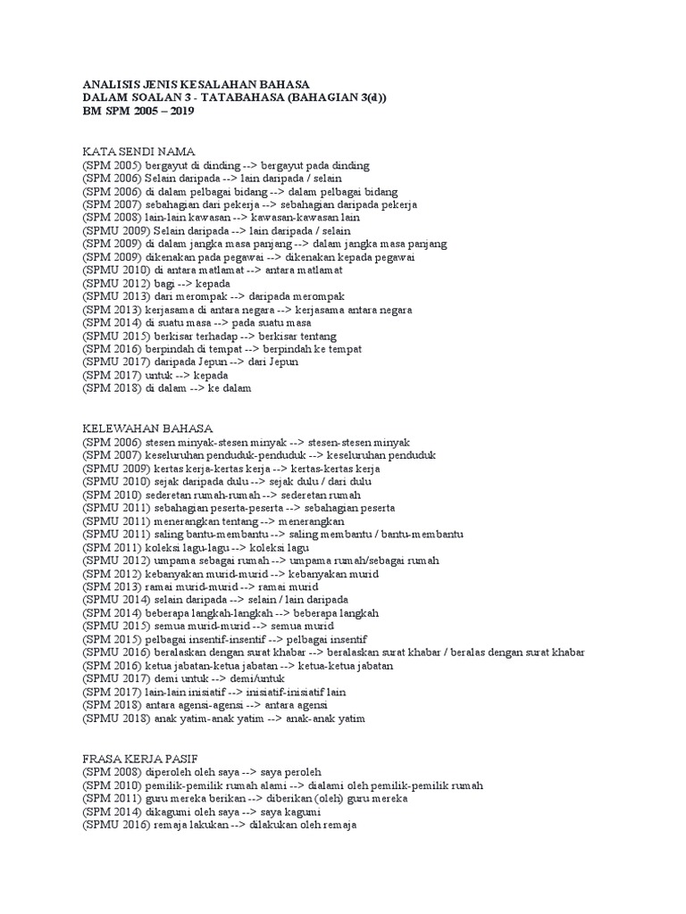 Analisis Jenis Kesalahan Bahasa Dalam SPM | PDF