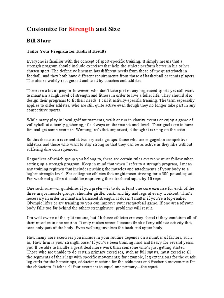 Bill Starr - Costumize For Strength and Size | PDF | Weight Training ...