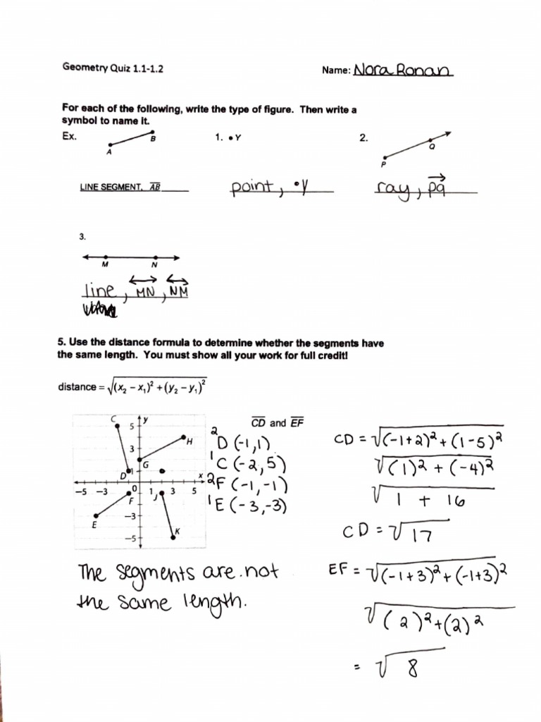 Geom Quiz 1.1-1.2 October 19 2020 | PDF | Angle | Geometry