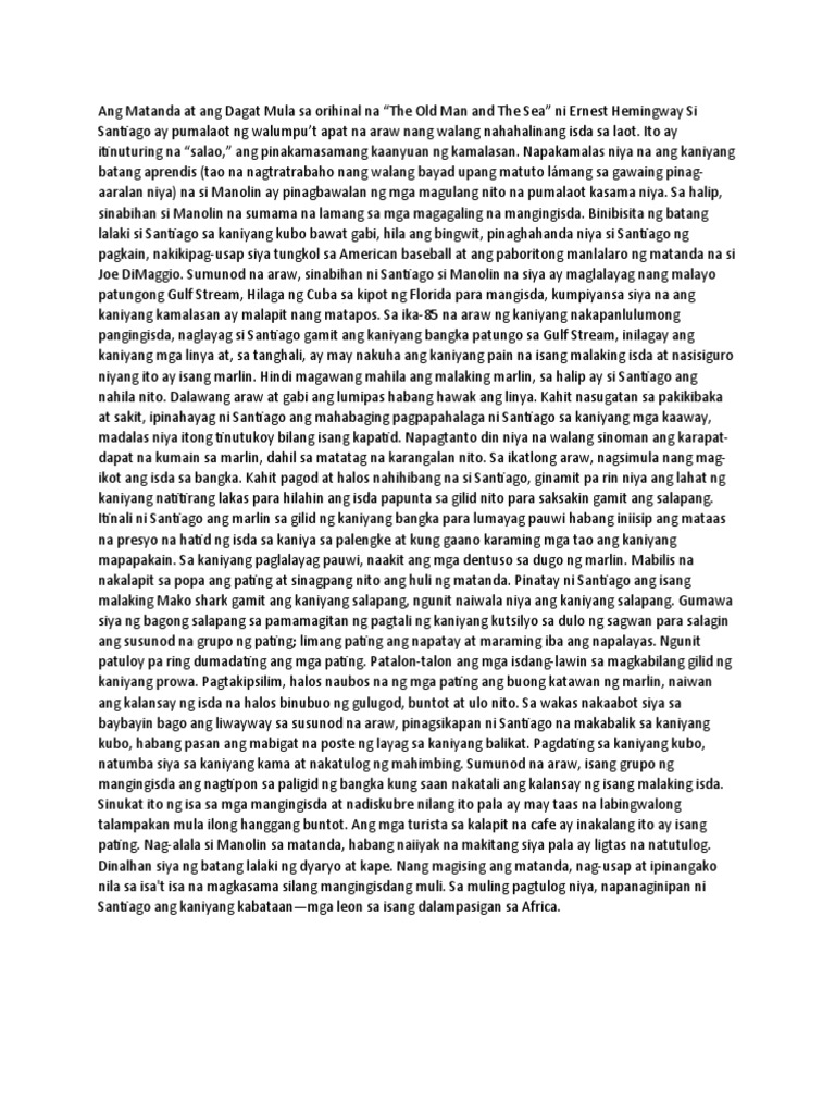 Ang Matanda at Ang Dagat Mula Sa Orihinal Na | PDF