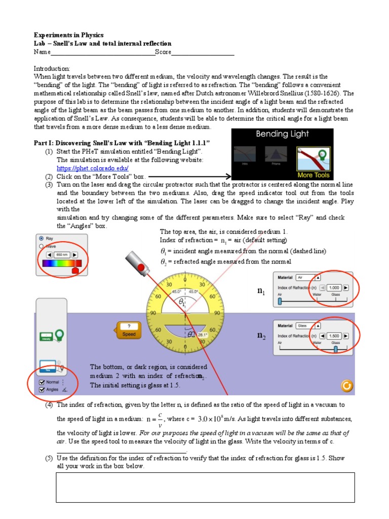 Lab Snells Law and TIR using Phet sim-đã chuyển đổi | PDF | Speed Of ...