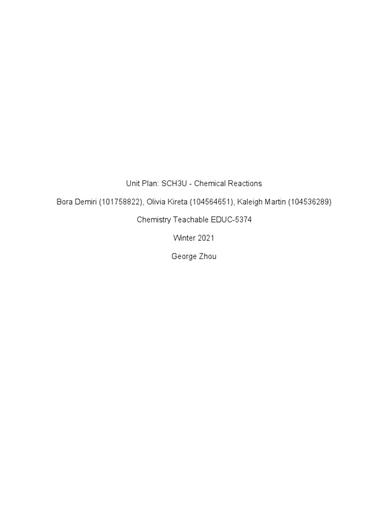 Chemical Reactions Unit Plan Final | PDF | Educational Assessment | Oxide