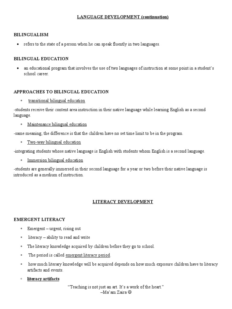 LANGUAGE DEVELOPMENT (Continuation) | PDF | Literacy | Multilingualism