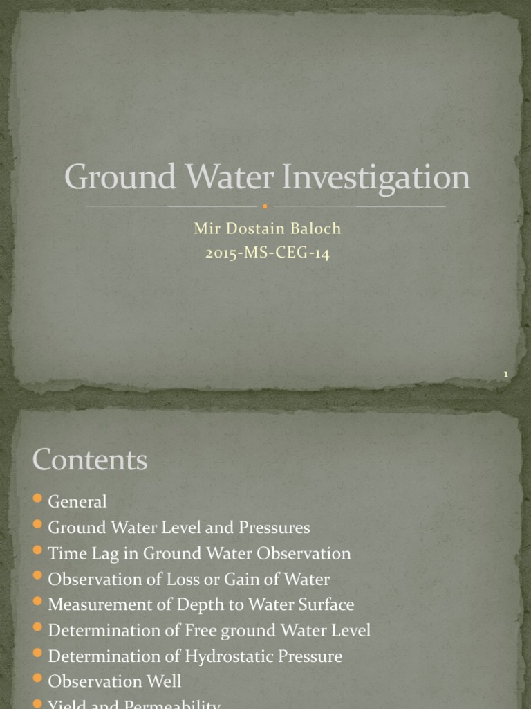 Ground Water Investigation | PDF | Groundwater | Soil Mechanics