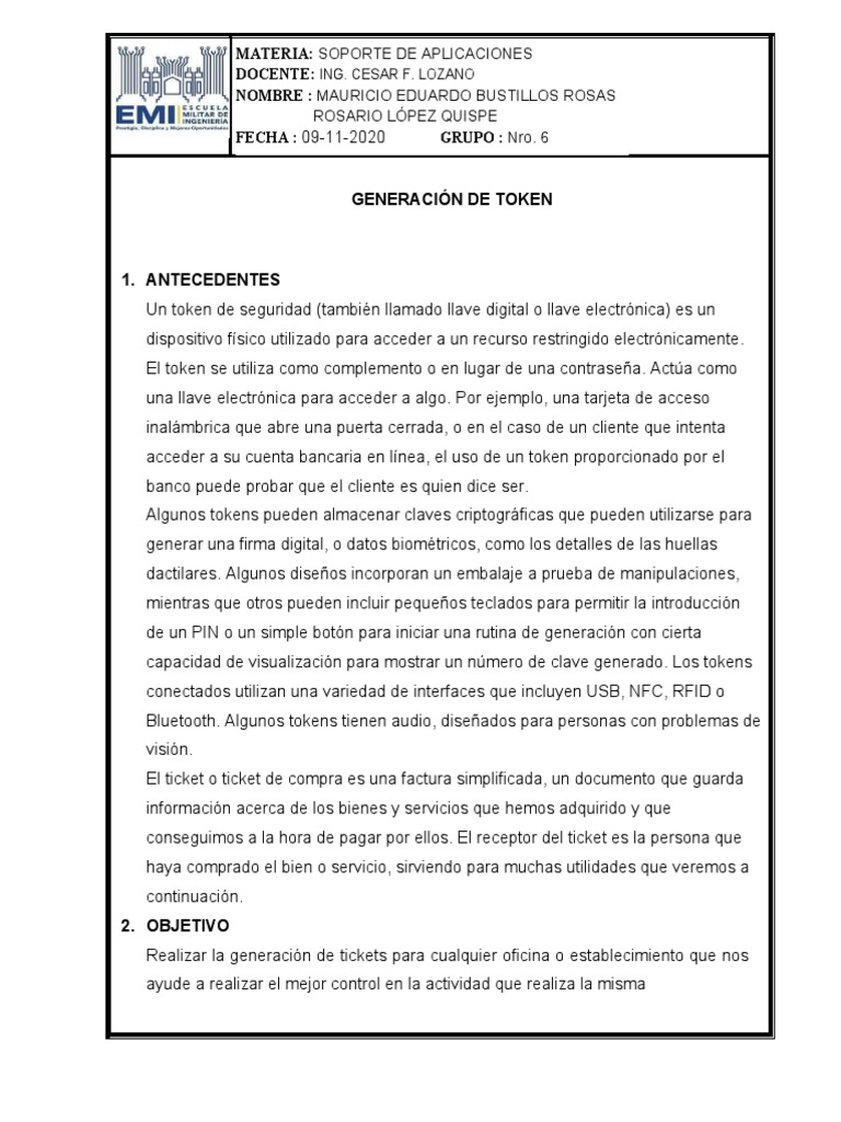 Generación de tokens de seguridad para autenticación de usuarios | PDF ...