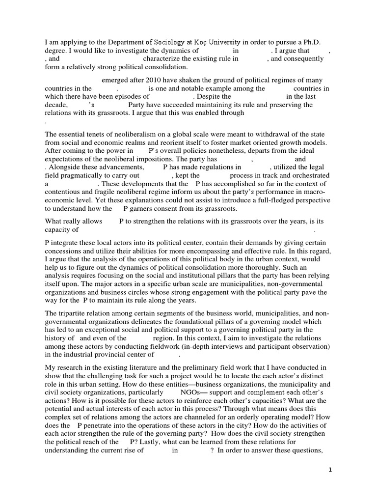 Sop Example 2 PHD Socio F | PDF | Field Research | Sociology