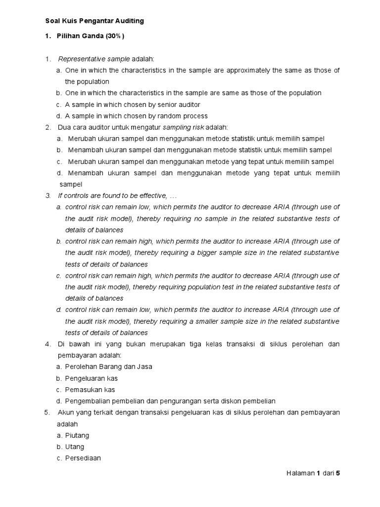 Soal Kuis Pengantar Auditing 2021 3 | PDF