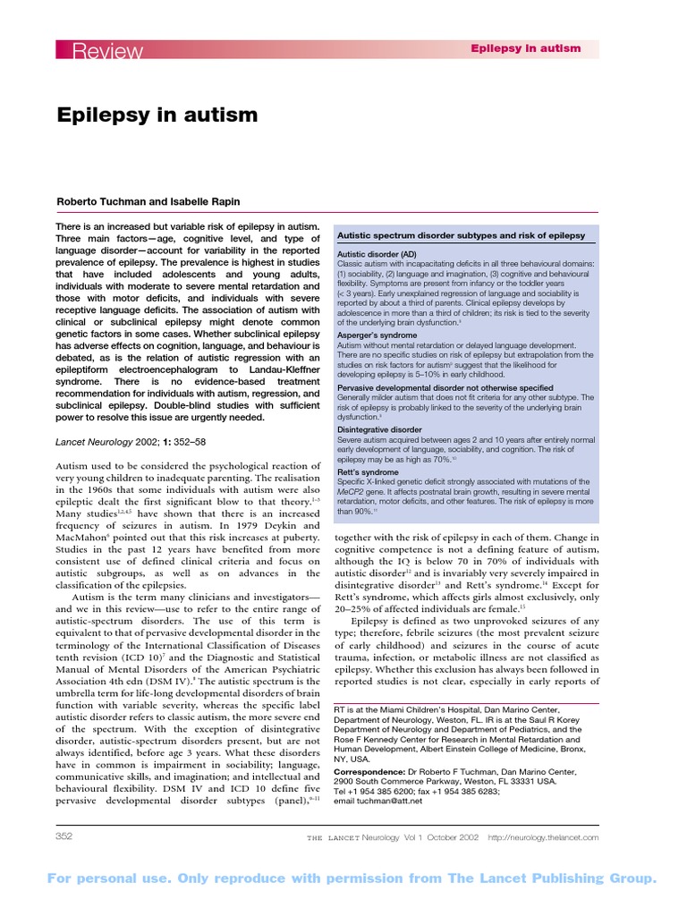 Epilepsy in Autism | PDF | Autism | Epilepsy