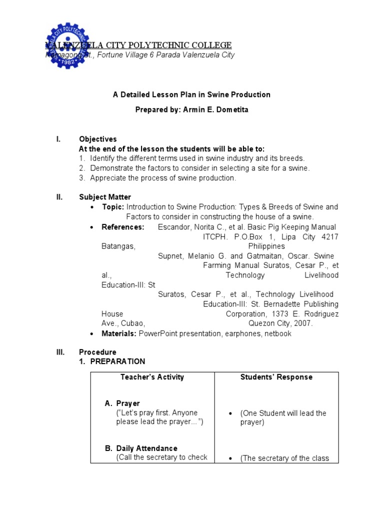 Swine Production Lesson Plan | PDF | Domestic Pig | Pig