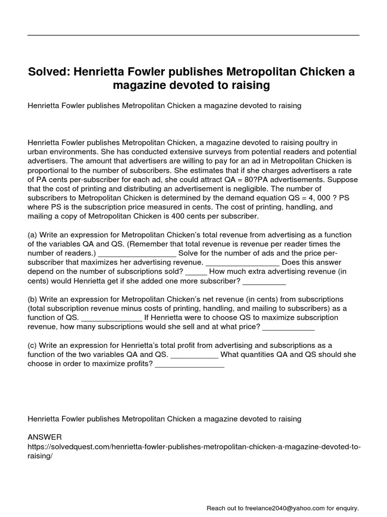 Henrietta Fowler Publishes Metropolitan Chicken A Magazine Devoted To ...