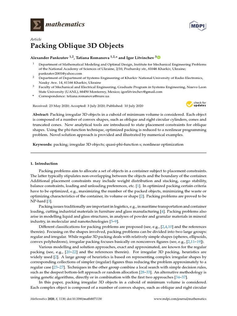 Packing Oblique 3D Objects | PDF | Mathematical Optimization | Nonlinear Programming