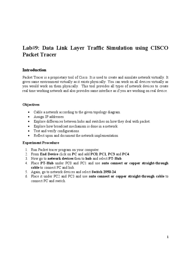 Lab#9: Data Link Layer Traffic Simulation Using CISCO Packet Tracer ... Lab#9: Data Link Layer Traffic Simulation Using CISCO Packet Tracer ...