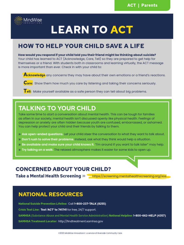 ACT - Parent Handout | PDF | Wellness