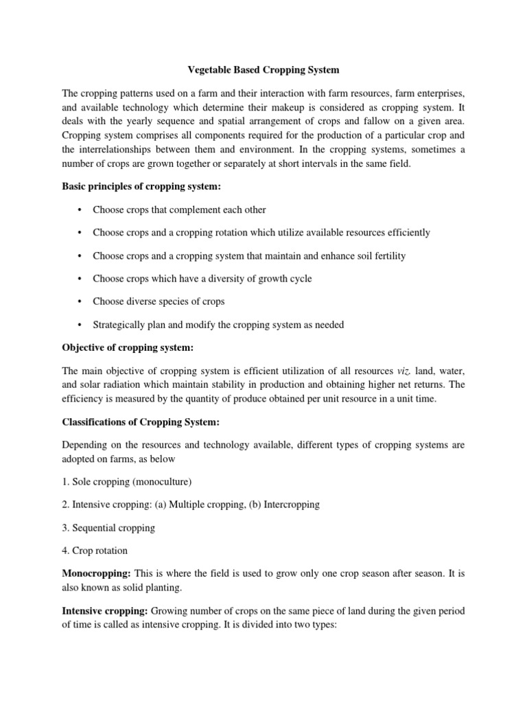 Vegetable Based Cropping System | PDF | Crop Rotation | Intensive Farming