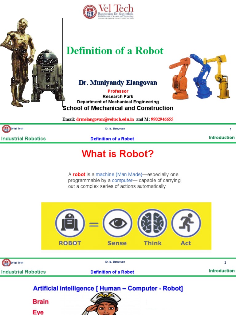 U1-2-Definition of A Robot by DR M Elangovan | PDF | Robot | Robotics