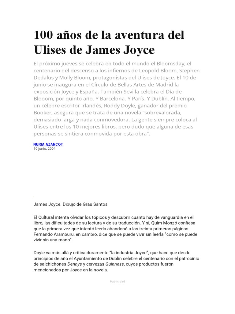 Centenario del Ulises de Joyce | PDF | James Joyce | Ulises (novela)