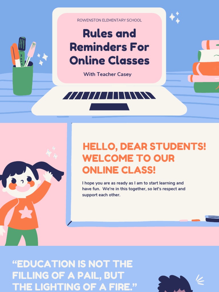 Blue and Pink Colored People Illustrations Classroom Rules and Online ...