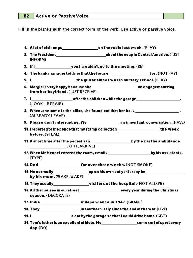 B2 Active or Passive Voice: Fill in The Blanks With The Correct Form of ...