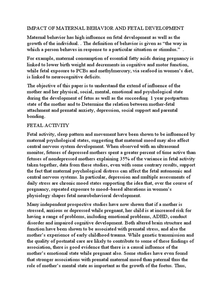 Maternal Behavior's Impact on Fetal Development | PDF | Fetus ...