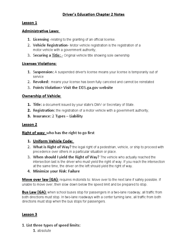 Drivers Ed Chapter 2 Notes | PDF | Speed Limit | Traffic