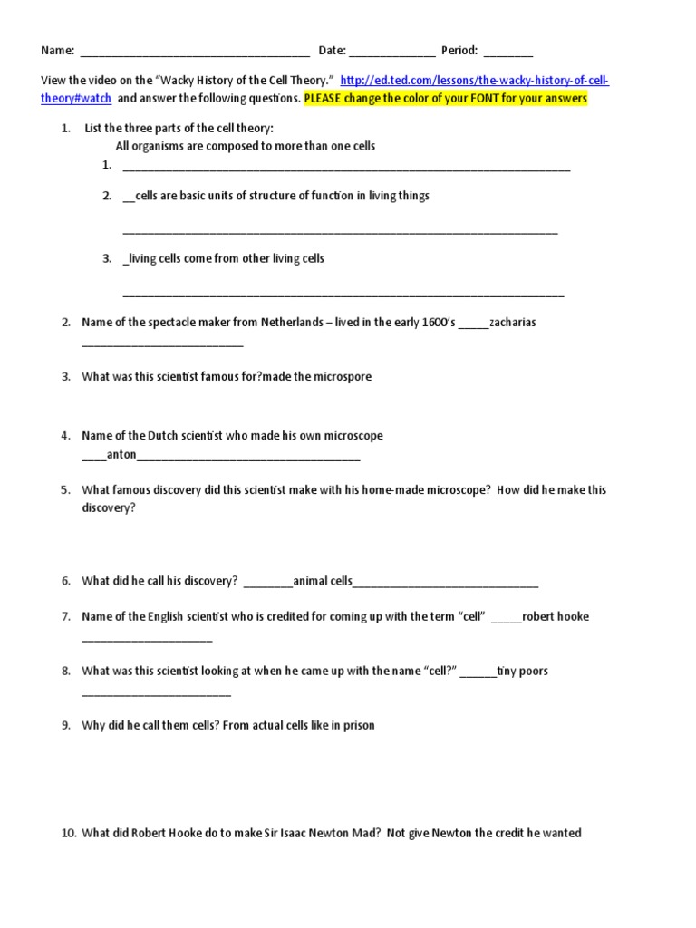 Wacky History of The Cell Theory | PDF | Life Sciences | Organisms