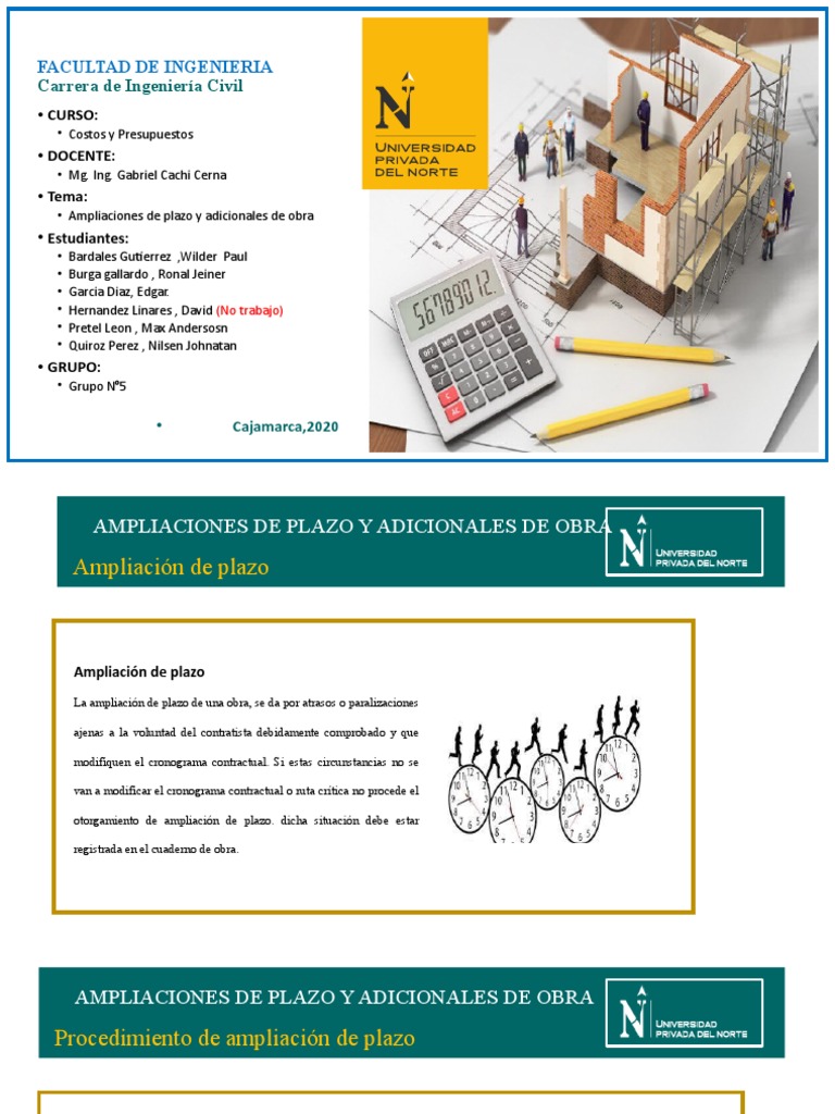 Ampliaciones de Plazo y Adicionales de Obra. | PDF | Calendario | Presupuesto