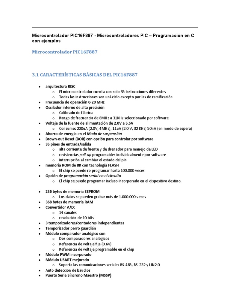 Microcontrolador PIC16F887 | PDF | Microcontrolador | Programa de computadora