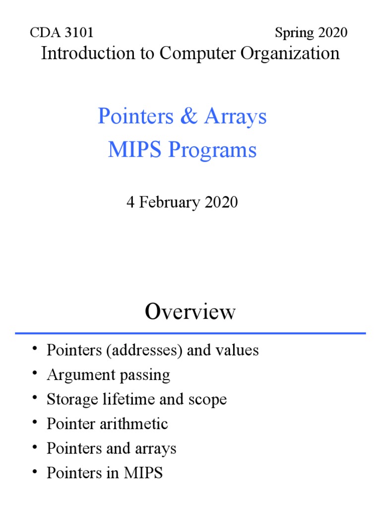 MIPS Pointers & Arrays Guide | PDF | Pointer (Computer Programming) | Subroutine