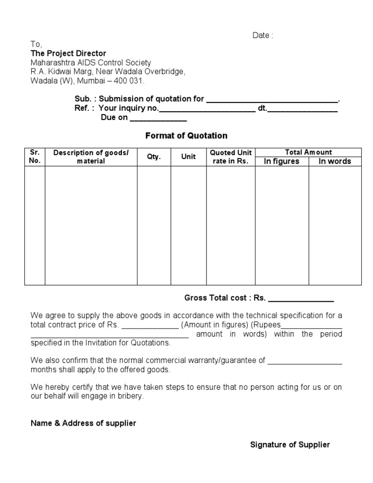 Format of Quotation MSACS 24 July 08 | PDF