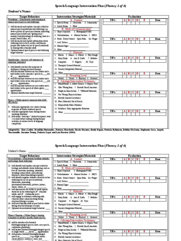Intervention Plan - Fluency | PDF | Stuttering | Gesture