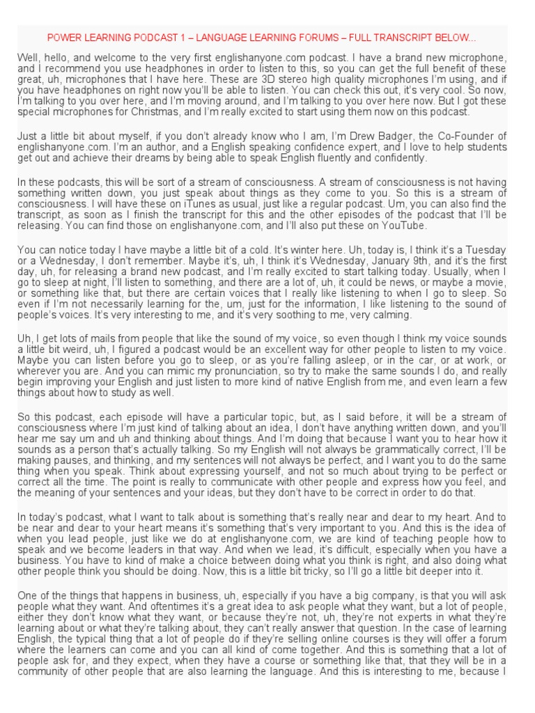 Power Learning Podcast 1 - Language Learning Forums - Full Transcript ...