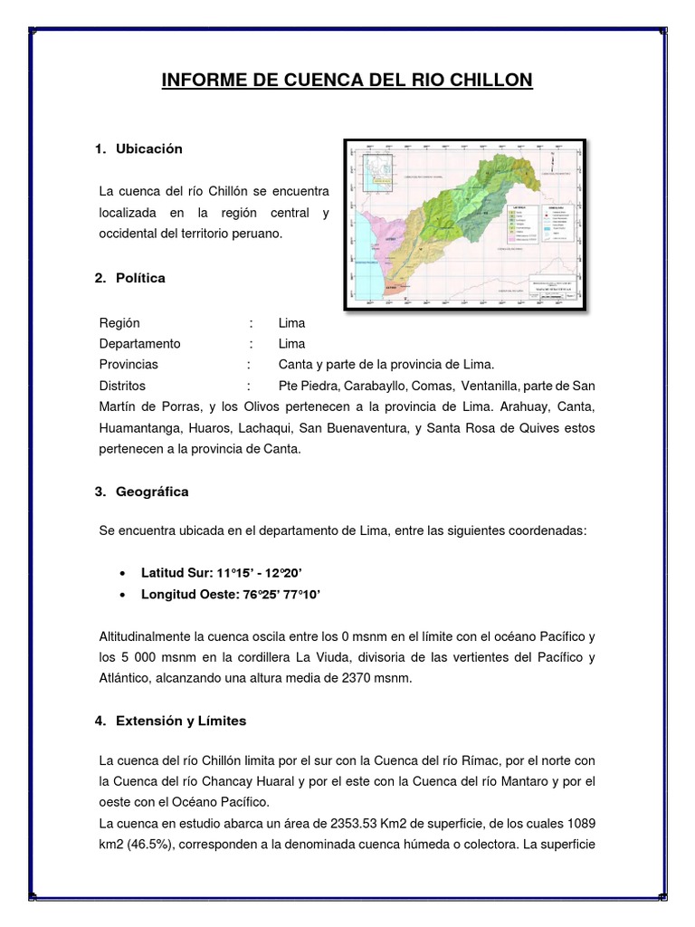 Informe de Cuenca Del Rio Chillon | PDF | Clima templado | Clima