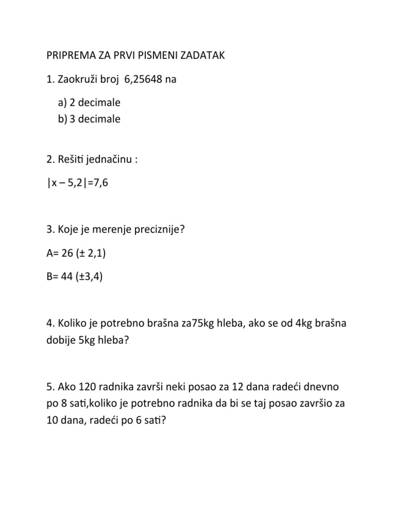 Priprema Za Prvi Pismeni Zadatak | PDF