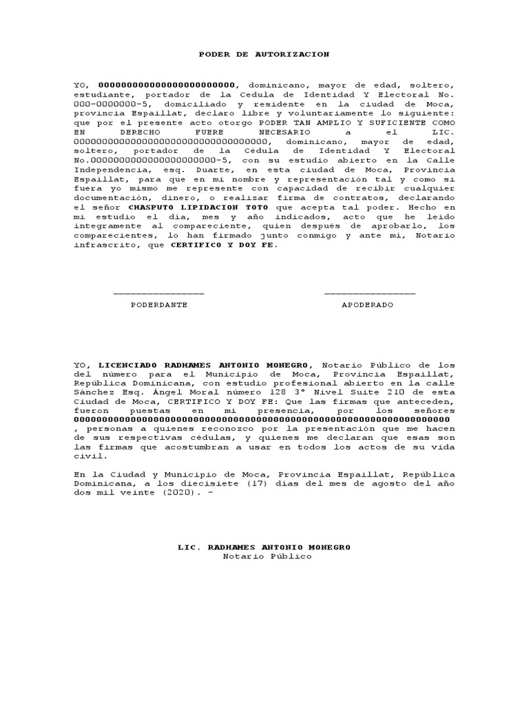 [PODER DE REPRESENTACION] Autorizacion de poder notarial para ...